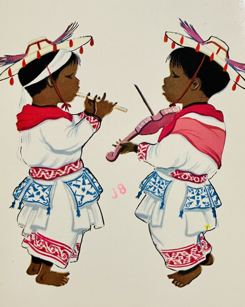 Vintage post card Mexico Mexican Kids Children Violin Flute Dance ...