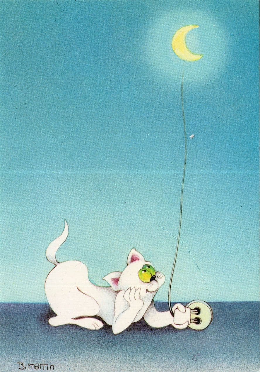 Crescent Moon On Electricity Plug Light Cat Comic Postcard | Topics ...