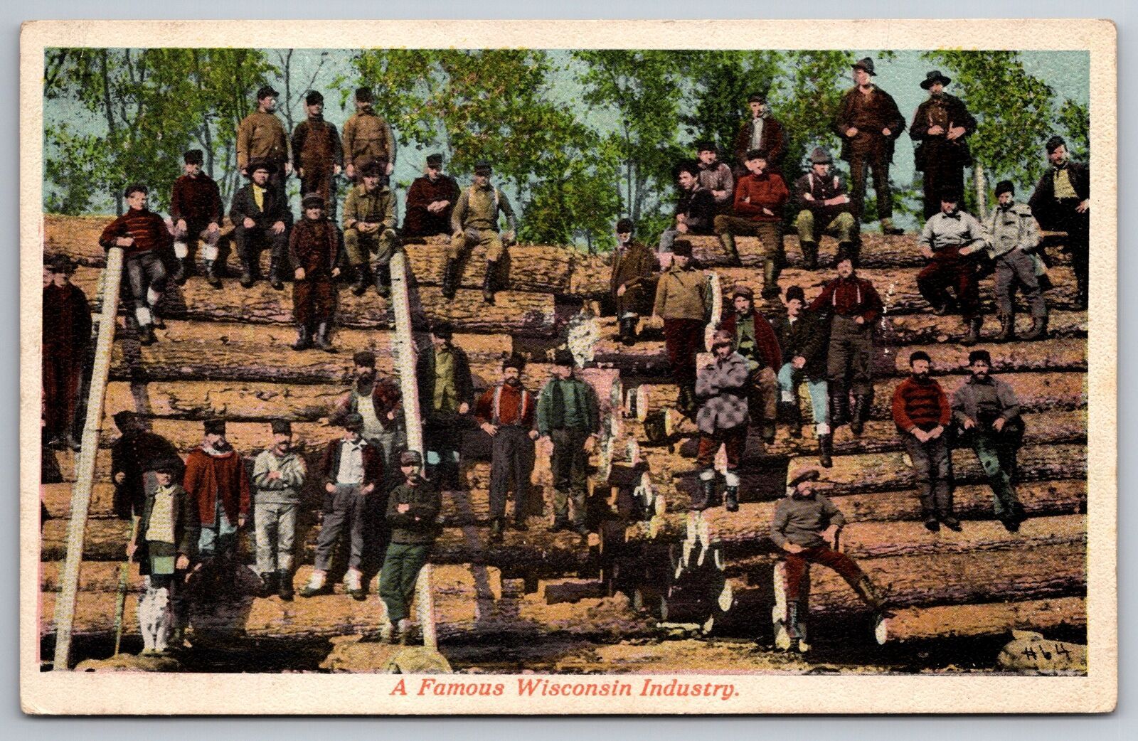 Logging Industry Workers Sitting On Pile Of Logs WI C1910s Postcard Y23 ...