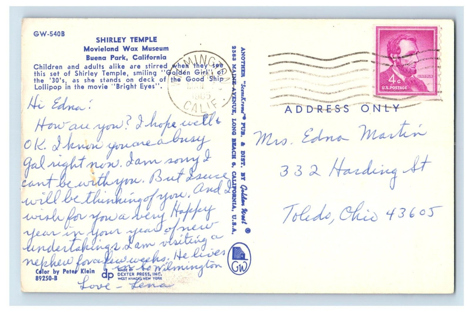 Vintage Shirley Temple Goodship Lolipop Movieland Buena Park Postcard ...