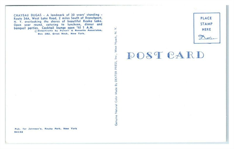 1950s/60s Chateau Dugas Restaurant, Branchport, NY Postcard*6L(3)14 ...