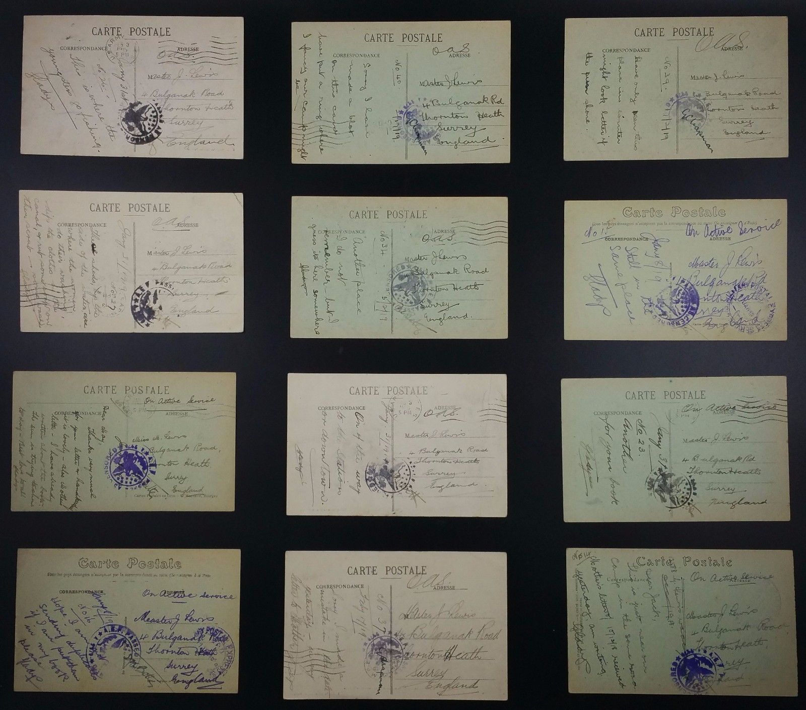 WW1 1918-1919 Collection of 12 PPC's US Army PES Postmarks AEF Censor ...