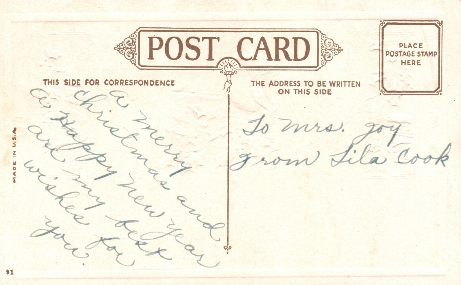 Vintage Postcard Remembrance And Best Wishes For Christmas And The New ...