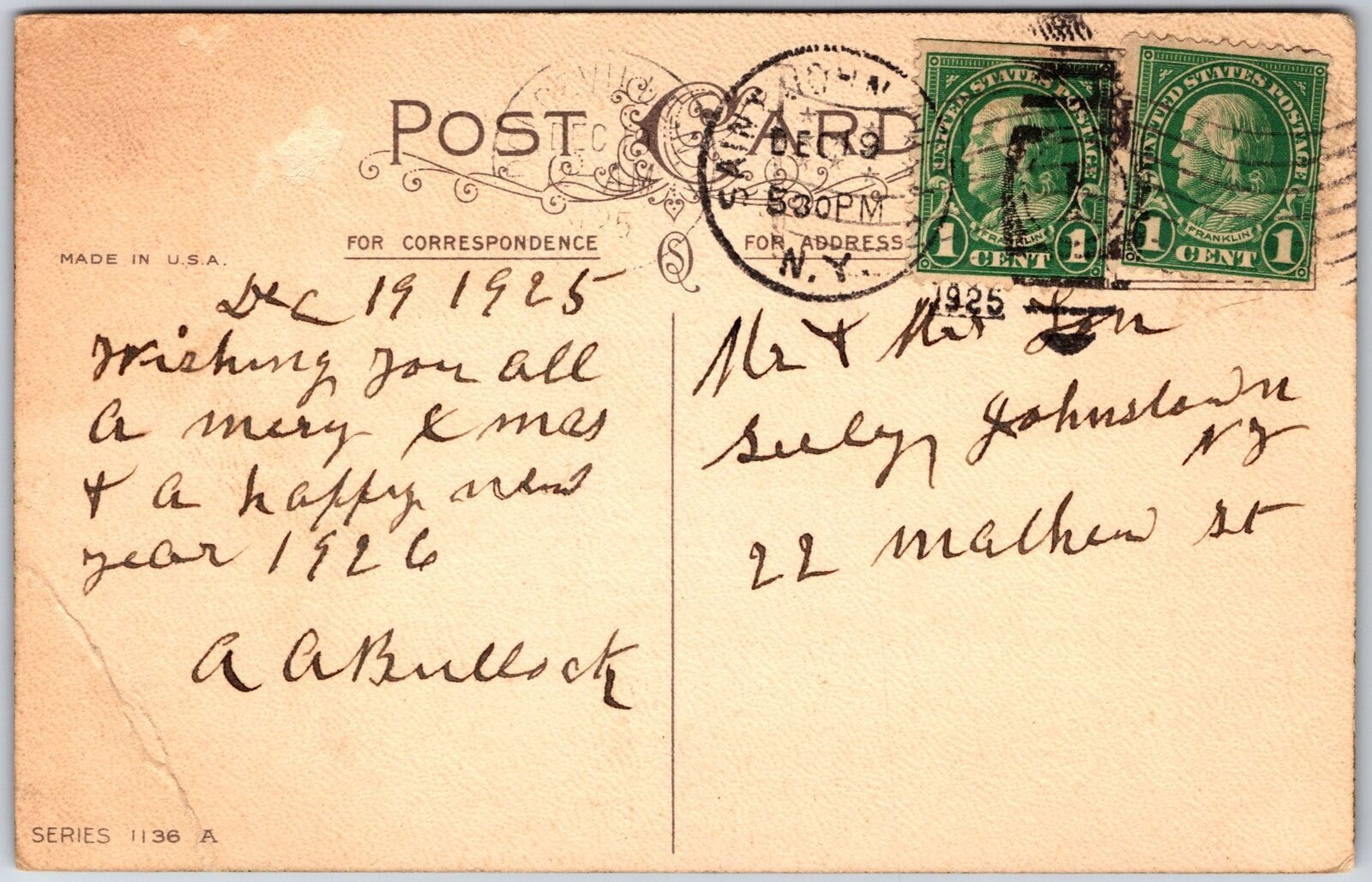 1925 Christmas Wishes Birds Landscape House On Snow Greetings Posted ...