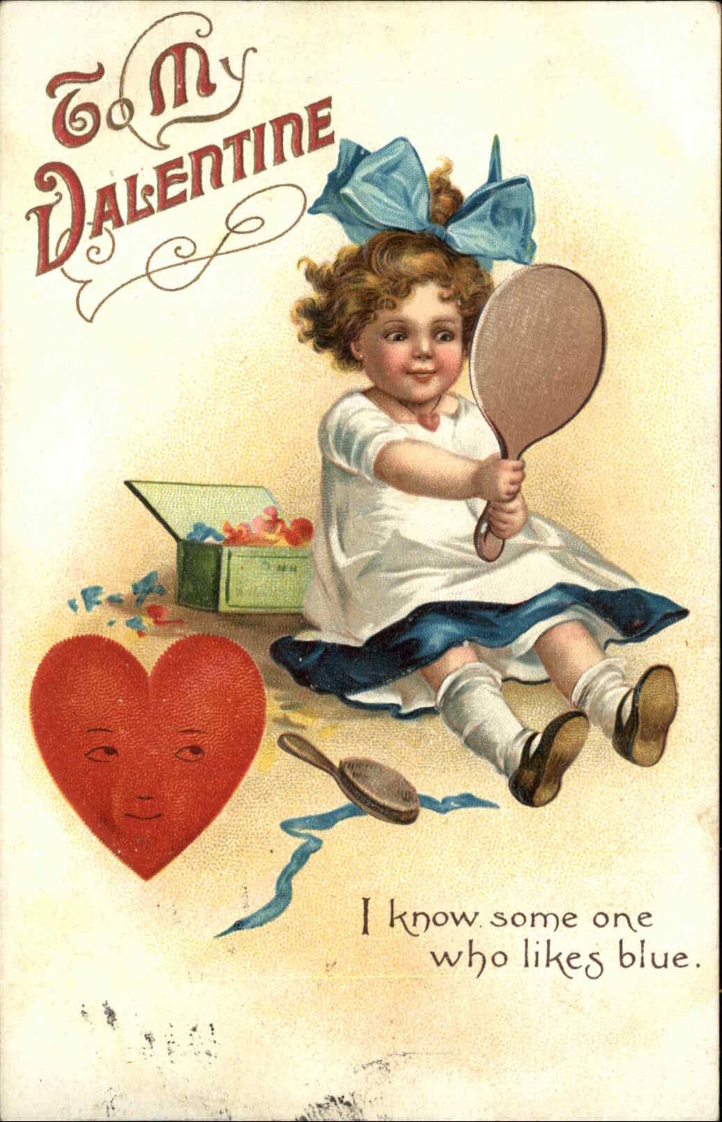 Valentine Child Girl Looks in Mirror Heart Face Ellen Clapsaddle c1900s ...