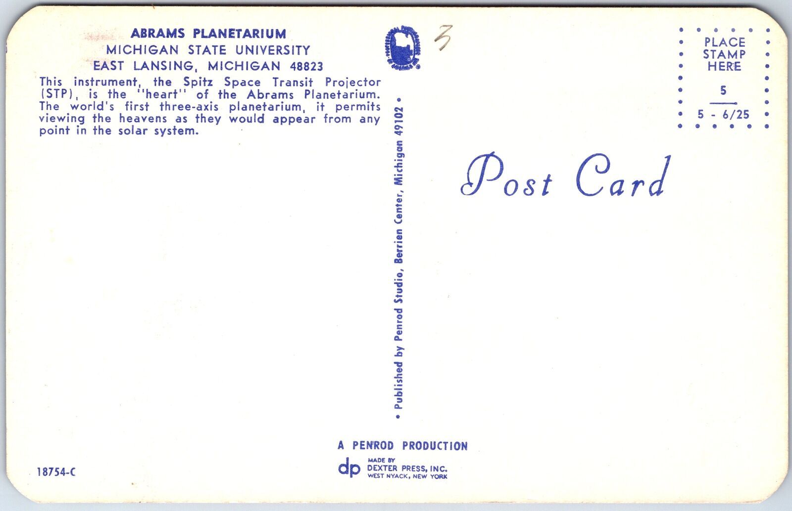 Vintage Postcard the Abrams Planetarium Michigan State University East ...