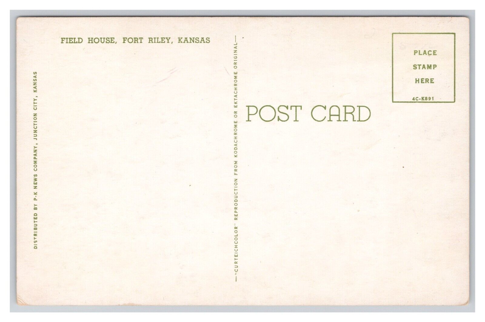 Fort Riley Kansas Field House Postcard | United States - Kansas - Other ...