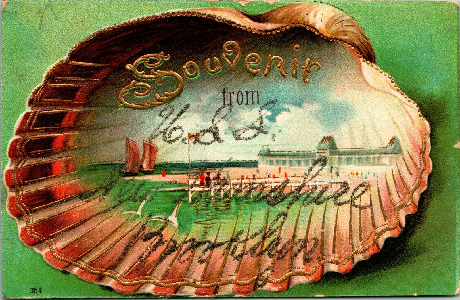 Vtg Postcard A & S 309 Embossed Scallop Shell Border Souvenir USS New ...