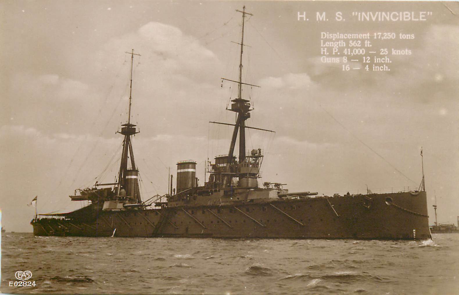 Postcard HMS "Invincible" battleship | Topics - Transportation - Boats ...