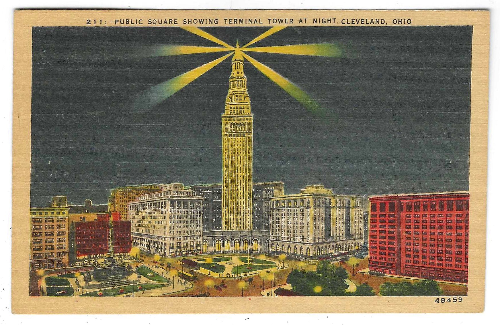 Cleveland, Ohio, Public Square showing Terminal Tower, linen postcard ...