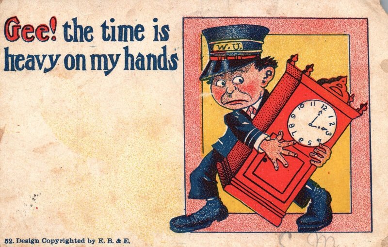 Vintage Postcard 1907 Man Carrying A Clock Gee! The Time Is Heavy On My ...