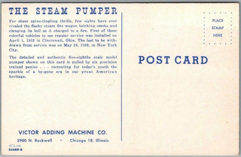 1950s Chicago Advertising Postcard VICTOR ADDING MACHINE CO. "The Steam ...