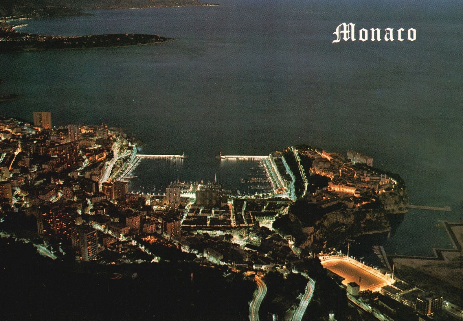 Vintage Postcard Principaute De Monaco Panorama At Night Monte Carlo ...