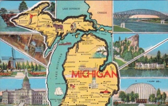Map Of Michigan With Multi View | Topics - Maps, Postcard / HipPostcard