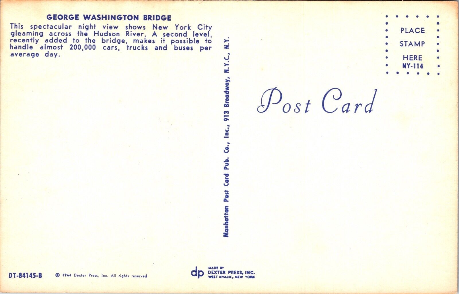 George Washington Bridge New York City Nyc Hudson River Unposted Dexter ...