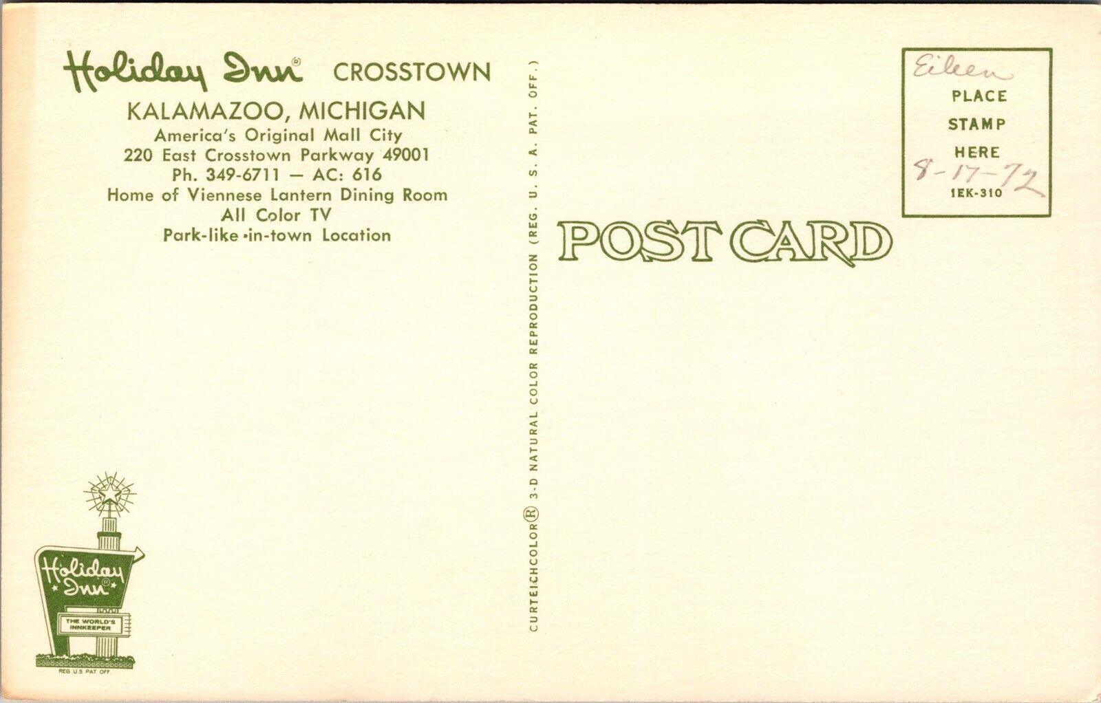 Vtg Kalamazoo Michigan MI Holiday Inn Hotel 1970s Multiview Restaurant ...