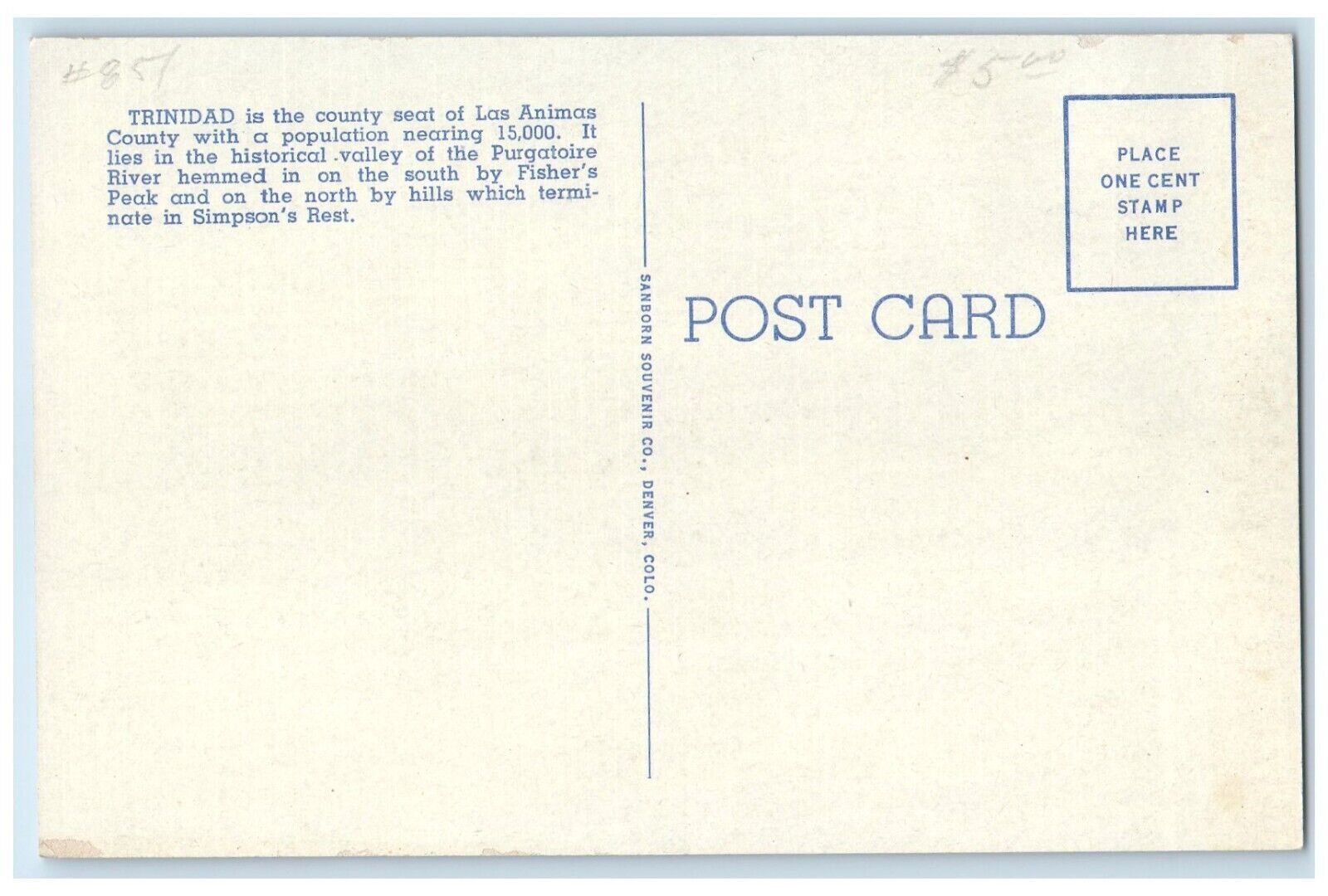 c1940 Fisher Peak Birds Eye View Simpson Rest Trinidad Colorado Antique ...