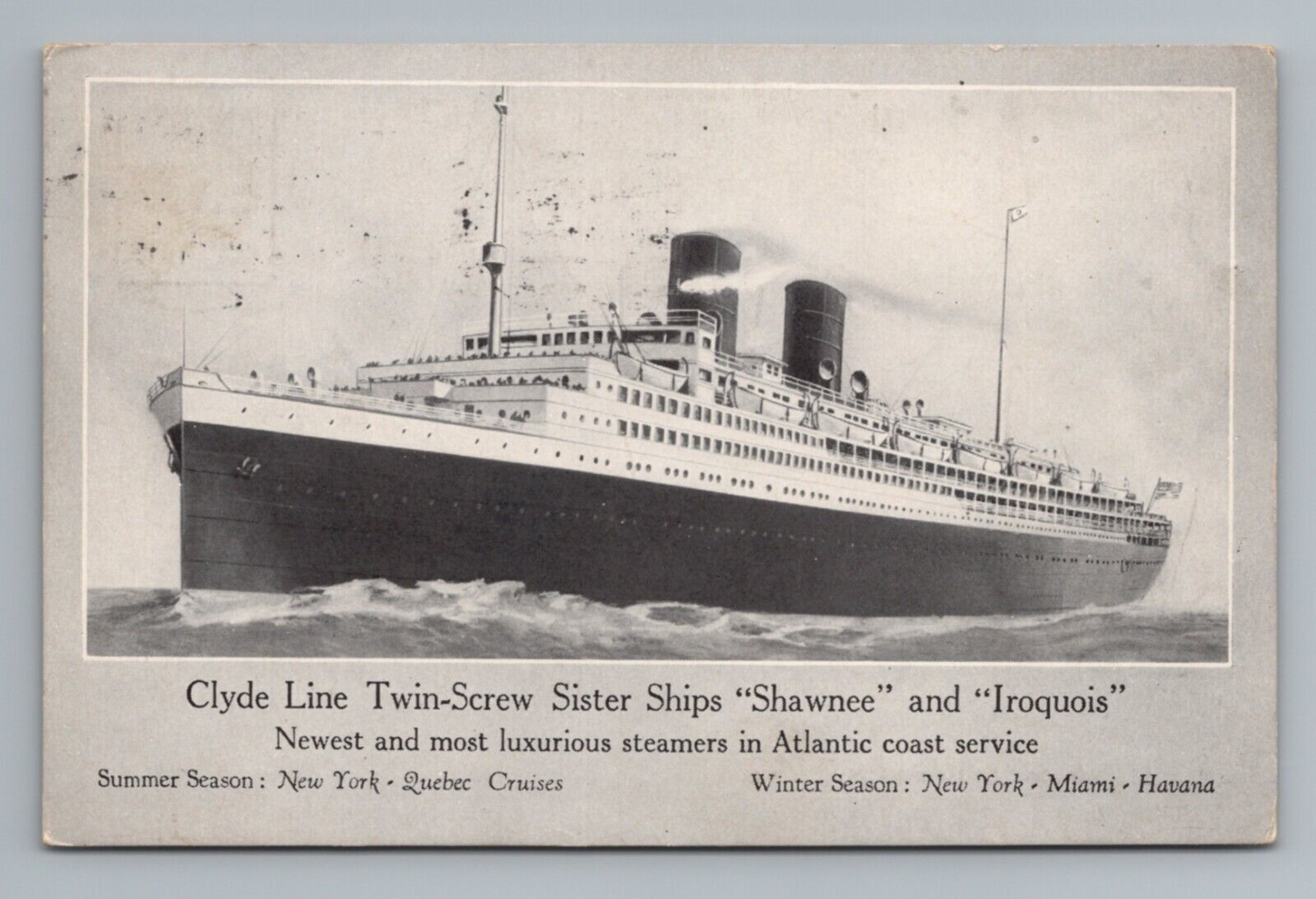 1920s Clyde Line Shawnee Iroquois NY Quebec Miami Steamship Liner Ship ...