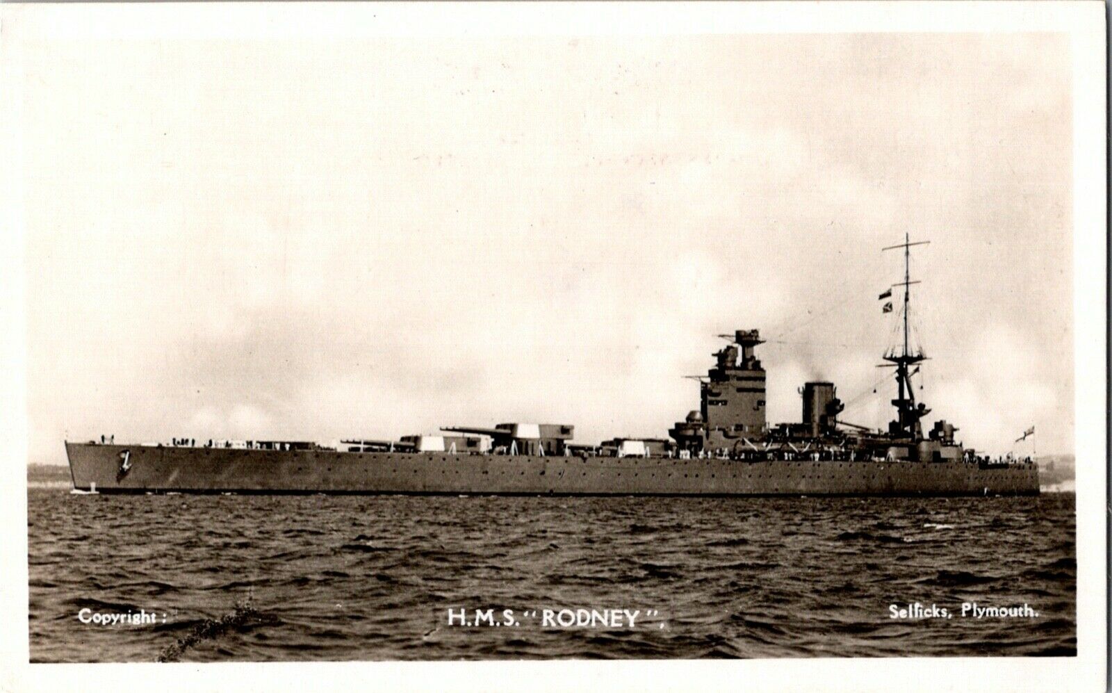 Vintage RPPC Postcard Military HMS RODNEY BATTLESHIP Photo Royal Navy ...