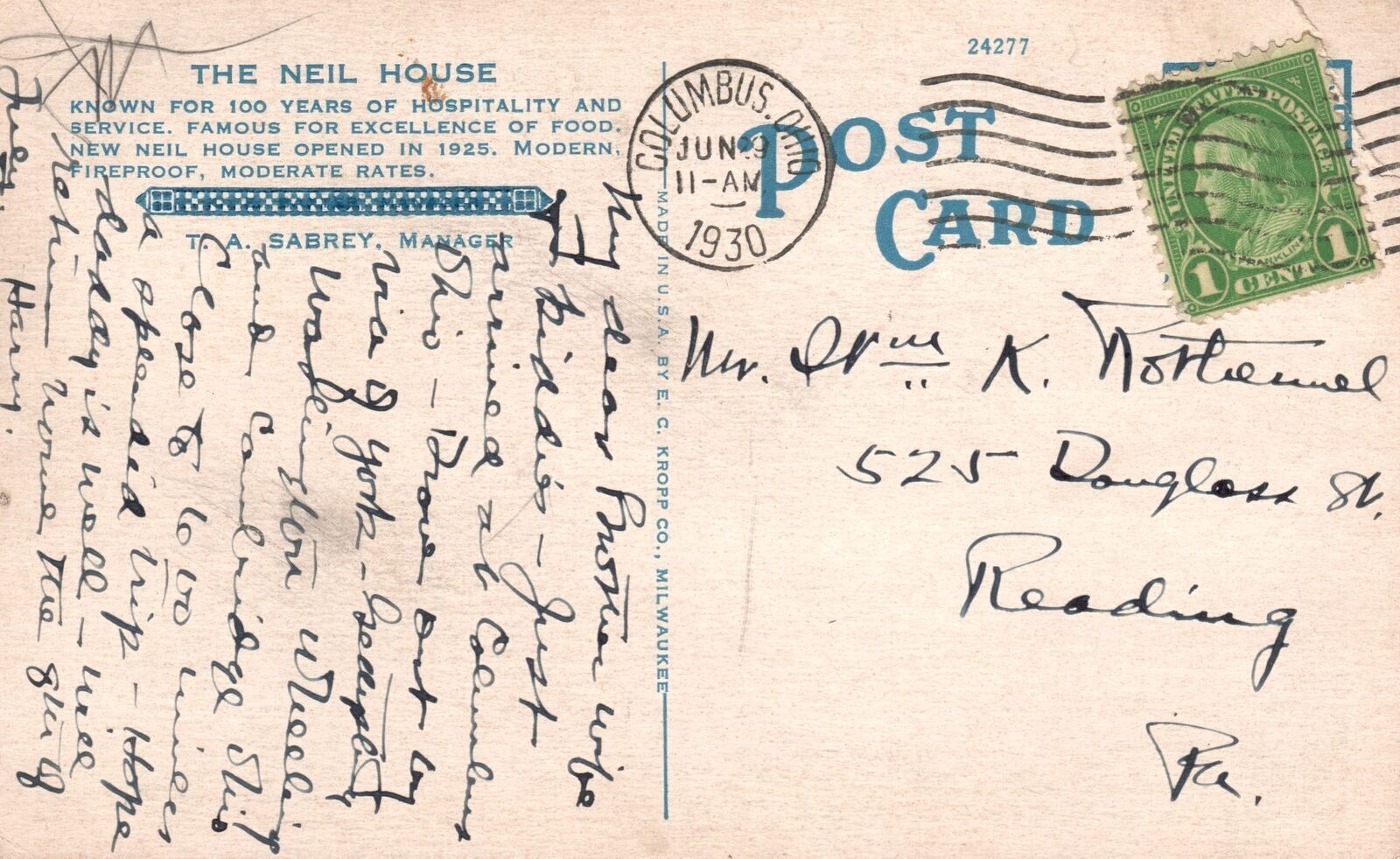 Vintage Postcard 1930 Hospitality & Service New Neil House Columbus ...