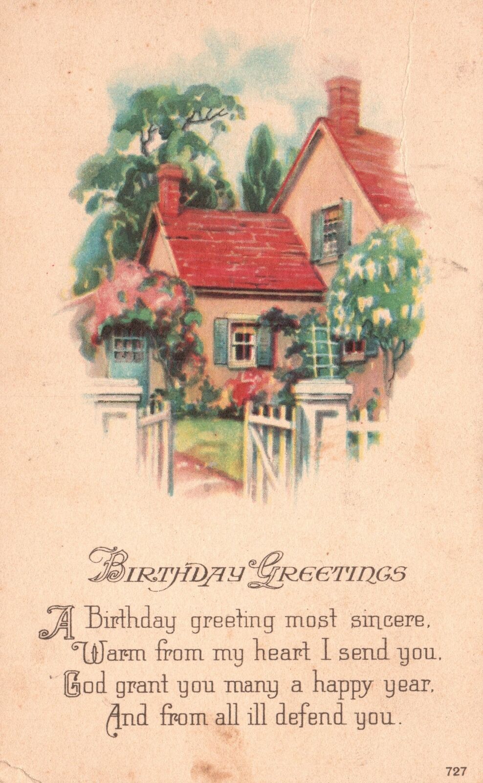 Vintage Postcard 1927 Birthday Greetings House Home Entrance Gate ...