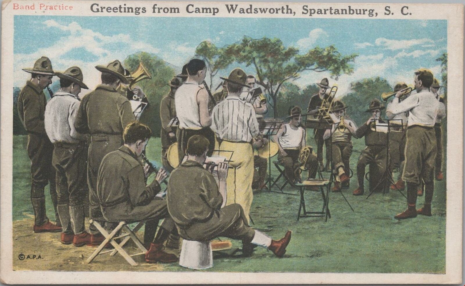 Postcard Military Band Practice Greetings from Camp Wadsworth ...
