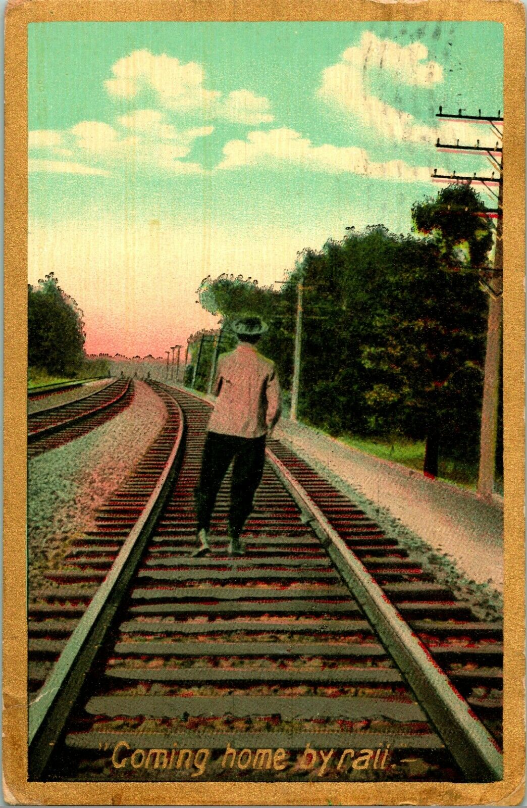 Vtg Carte Postale 1920s - Coming Maison Par Rail - Train Hobo Clochard ...