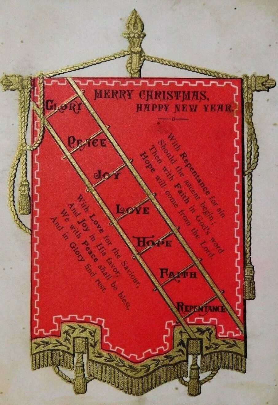 1870s Merry Christmas, Glory, Peace, Joy, Love, Hope, Faith, Repentance ...