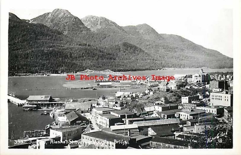 AK, Juneau, Alaska, RPPC, City Scene, Douglas Bridge, Winter & Pond ...