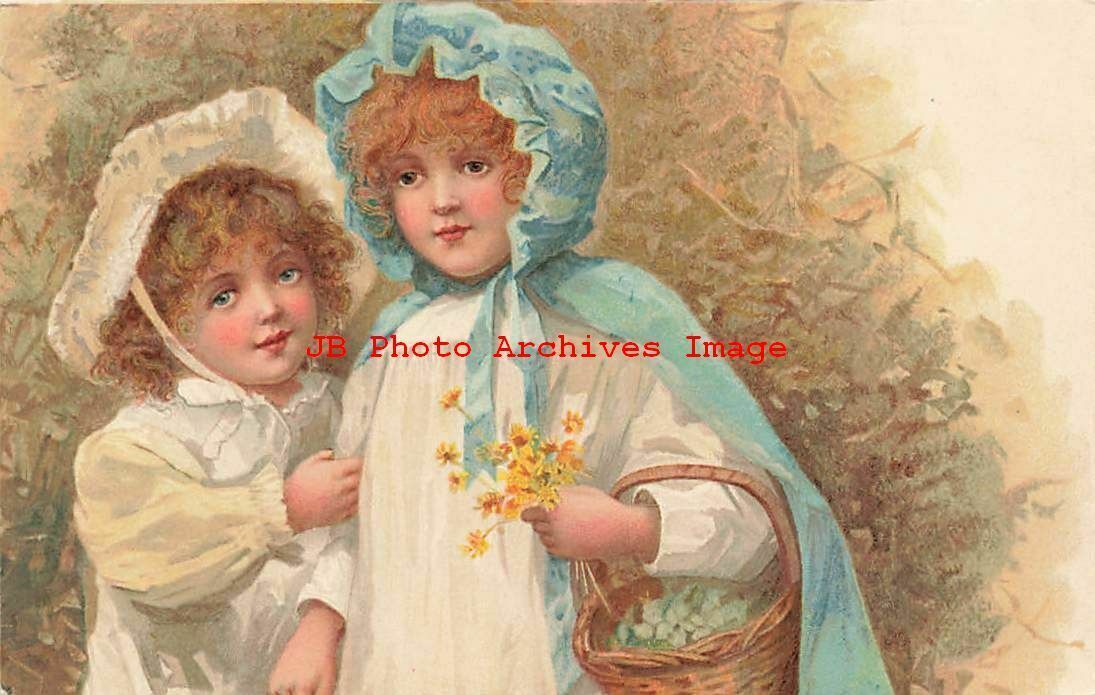 Harriet Bennett? Nister No 27, Two Children, Girl with Blue Sunbonnet ...