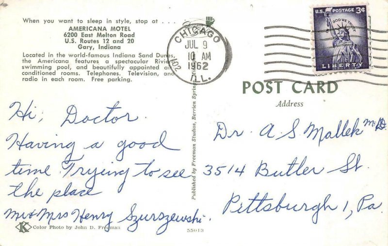 GARY, Indiana IN AMERICANA MOTEL Pool~Bathing Beauties ROADSIDE 1962 ...