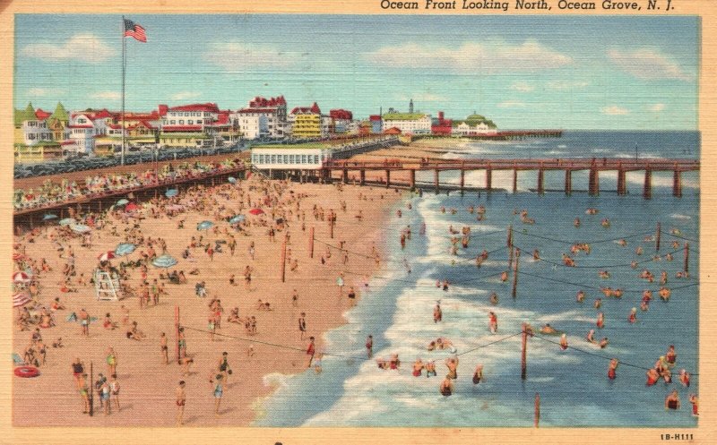 Vintage Postcard 1944 Ocean Front Looking North Beach Bathing Ocean ...