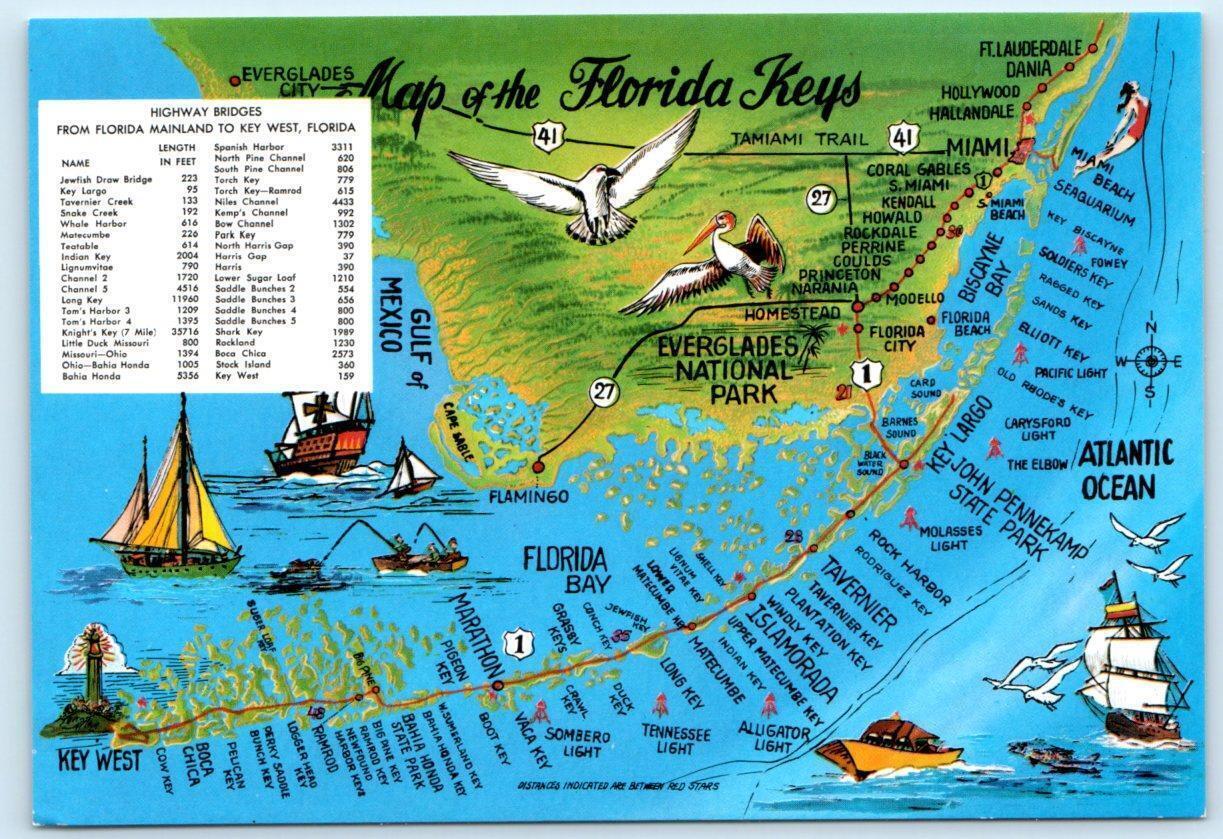 Illustrated MAP of the FLORIDA KEYS, FL ~ Cartograph 4"x6" Pictorial ...