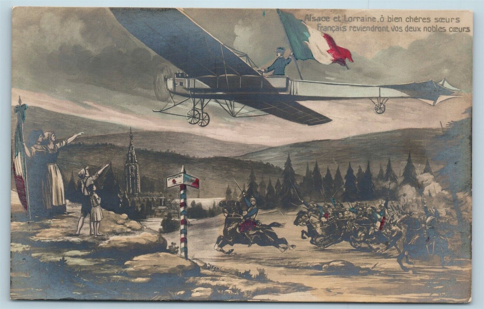 Postcard WW1 French Monoplane Leading Calvary Charge Alsace et Lorraine ...