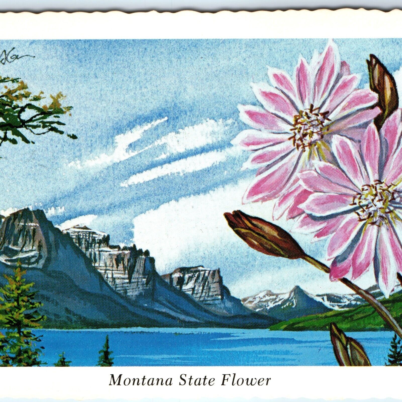 1973 MT Montana State Flower Bitterroot Mountain Lake Ken Haag Painting ...