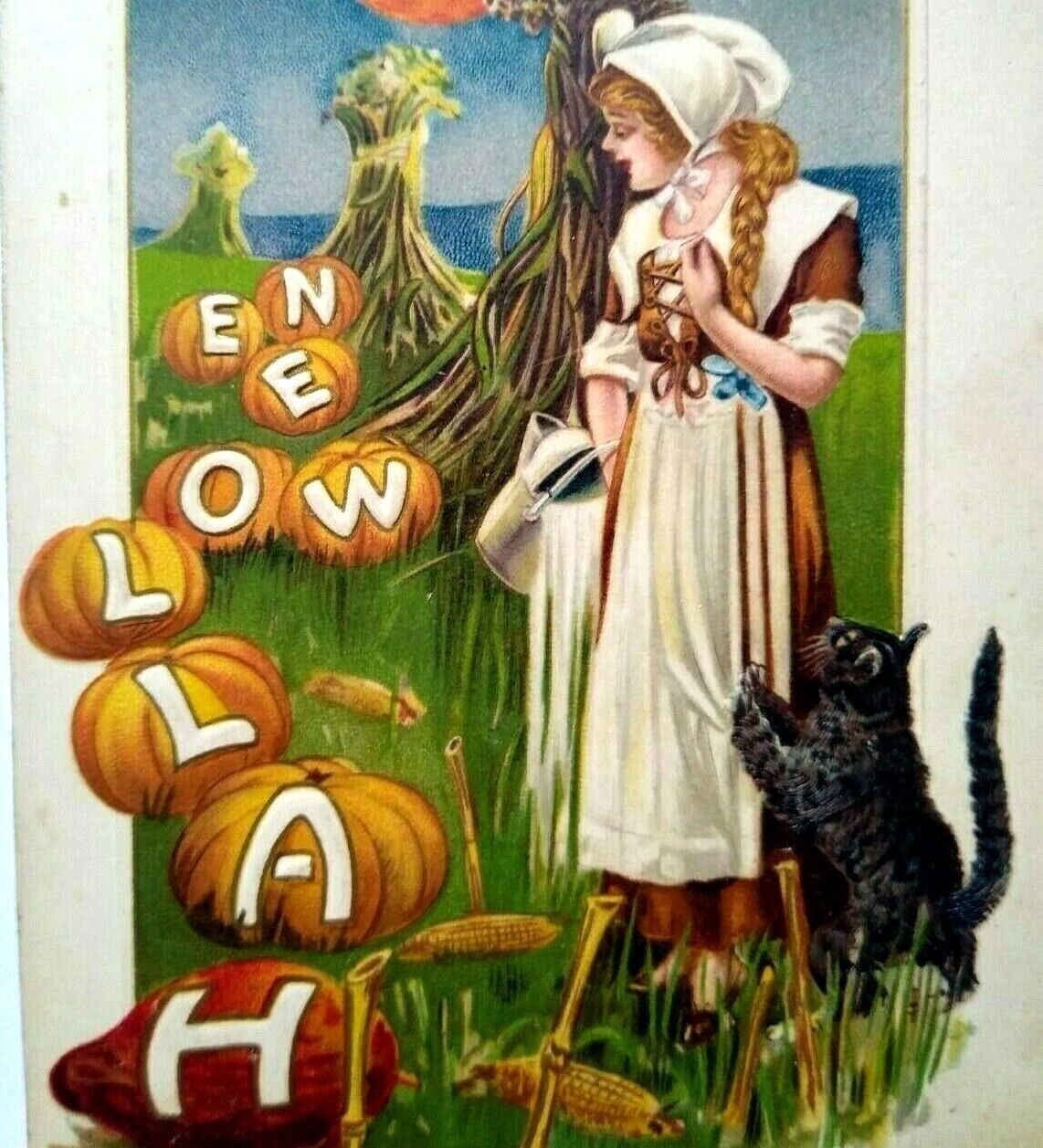 Halloween Postcard Fantasy John Winsch 1918 Original Black Cat Owl ...