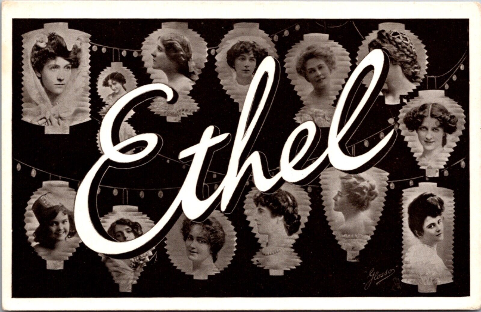 RPPC Large Letter Greetings of the Name Ethel Women's Faces in Chinese ...