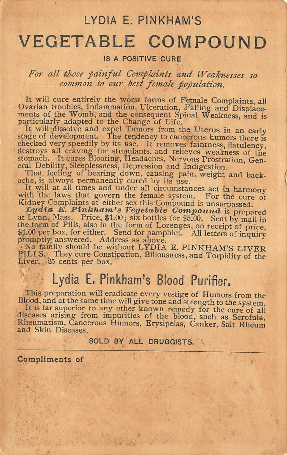 Lydia Pinkham's Grand Children "Vegetable Compound" 3.25 x 5.1 ...