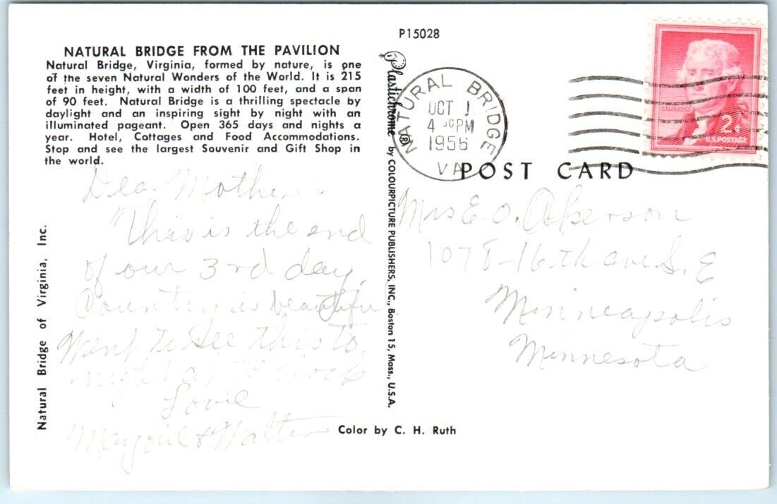 Postcard - Natural Bridge From The Pavilion - Natural Bridge, Virginia ...