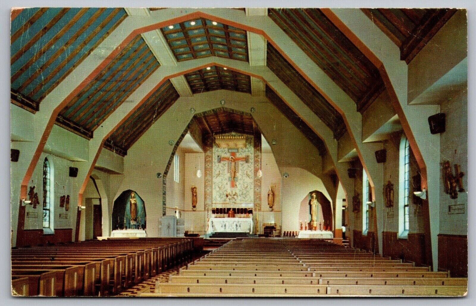 SS Cyril Methodius Church RC Warren Ohio OH Interior Postcard PM Cancel ...
