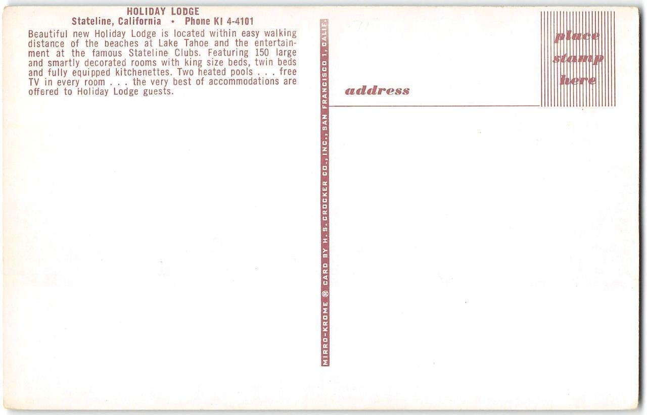 HOLIDAY LODGE Stateline CA LAKE TAHOE Roadside Neon Night 1960s Vintage ...