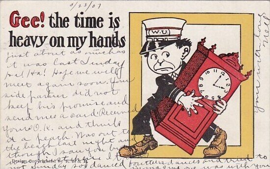 Humour Man Carrying Clock Gee! The Time Is Heavy On My Hands 1907 ...