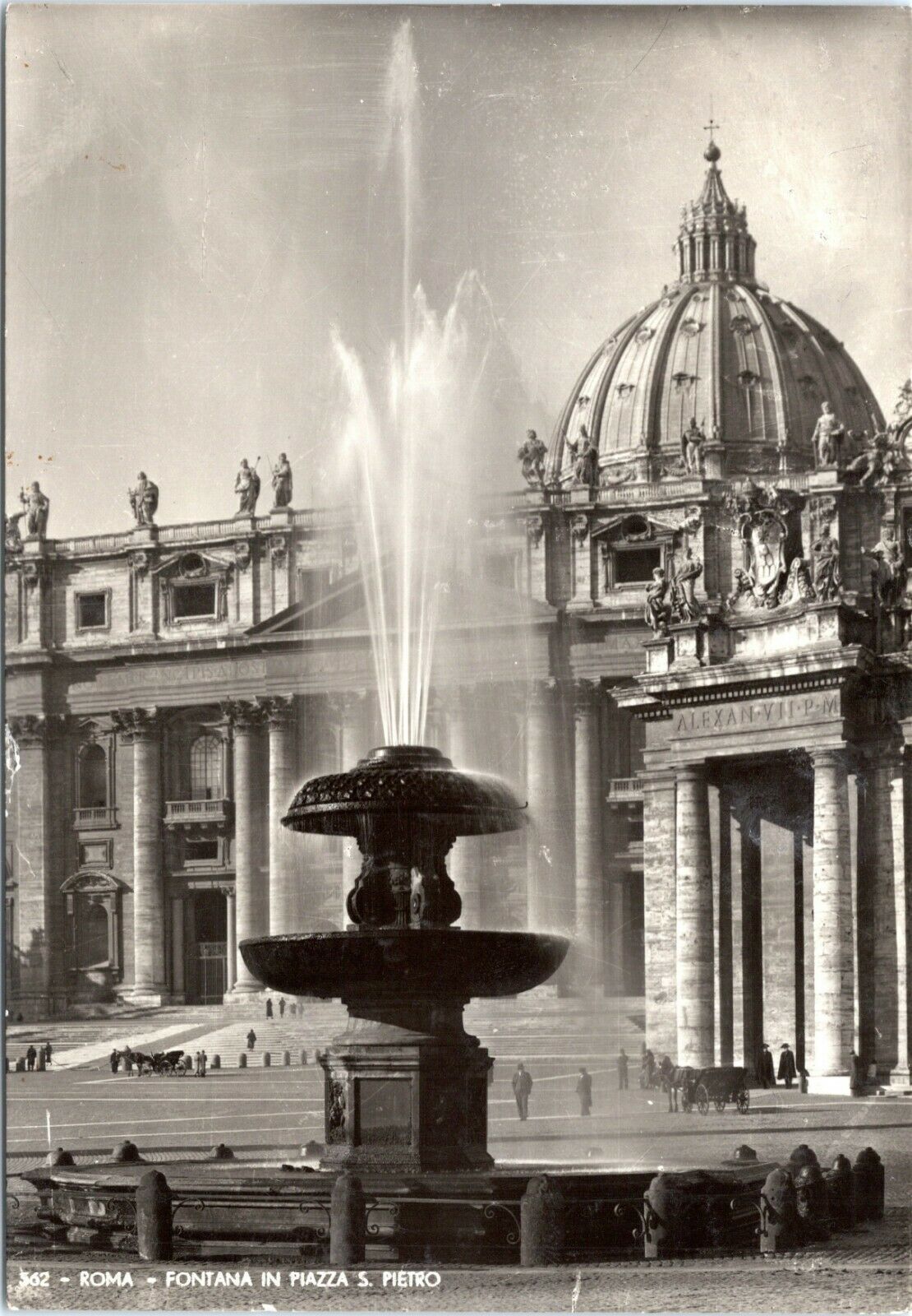 postcard Rome, Italy - Fountain in Plaza at St. Peter's Basilica rppc ...