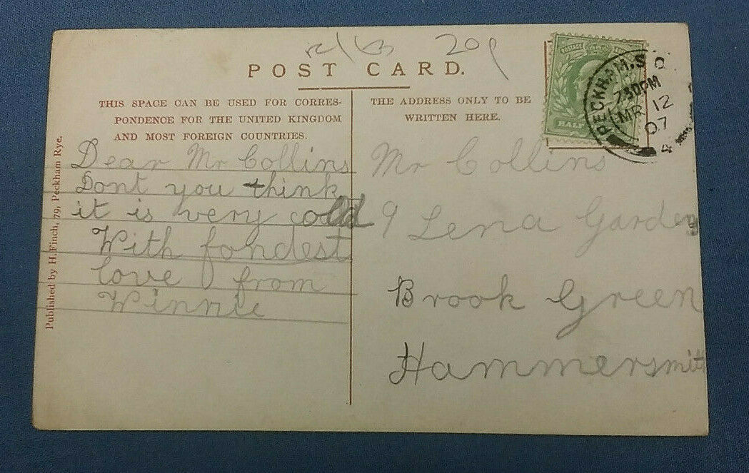 Vintage Postcard Water Falls Peckham Rye Park London Postmarked 1907 ...