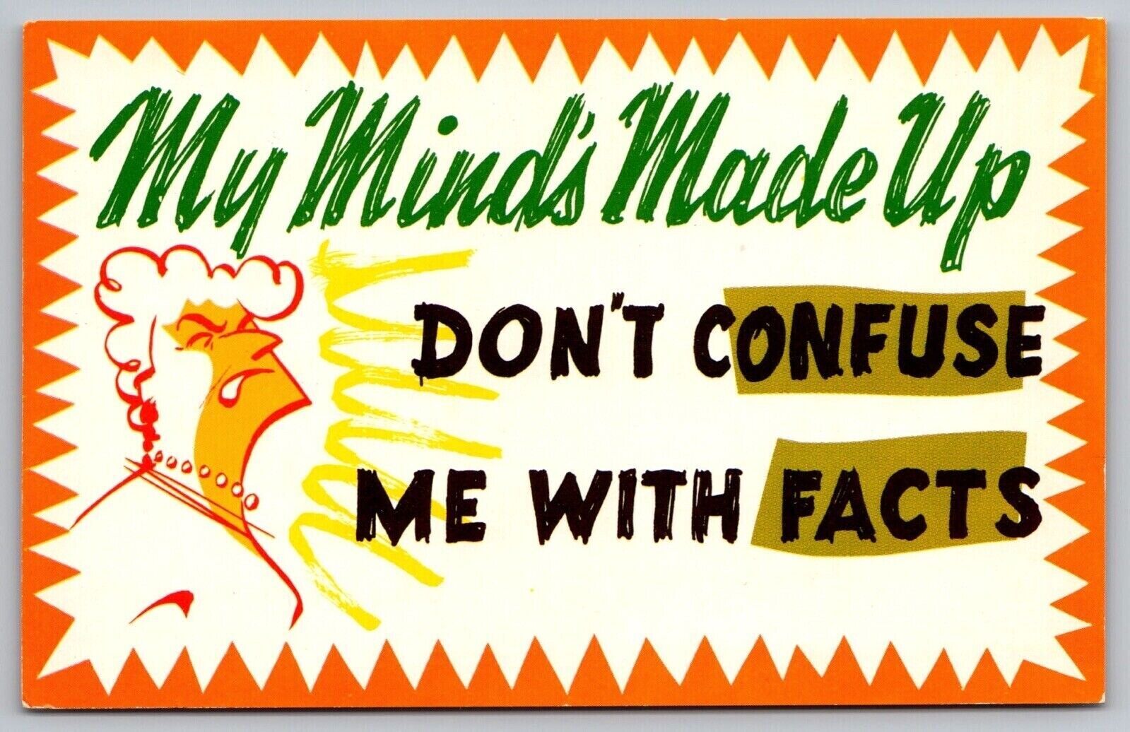 Comic Dont Confuse Me With Facts Minds Made Up Postcard UNP VTG Scenic ...