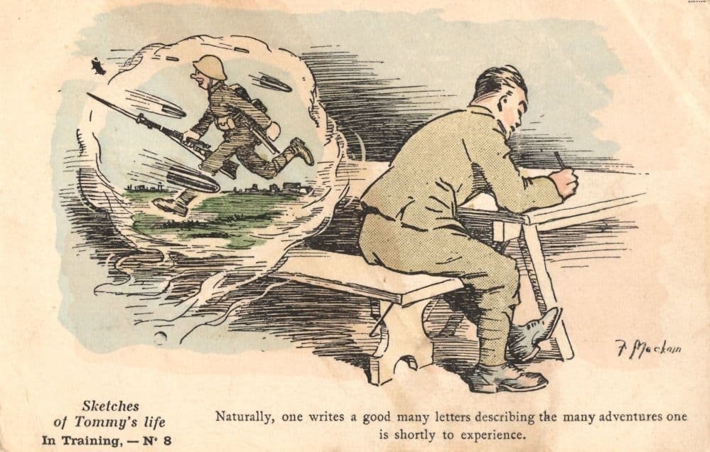 Tommy On WW1 Frontline Letters To Home Battle Comic Old Postcard ...