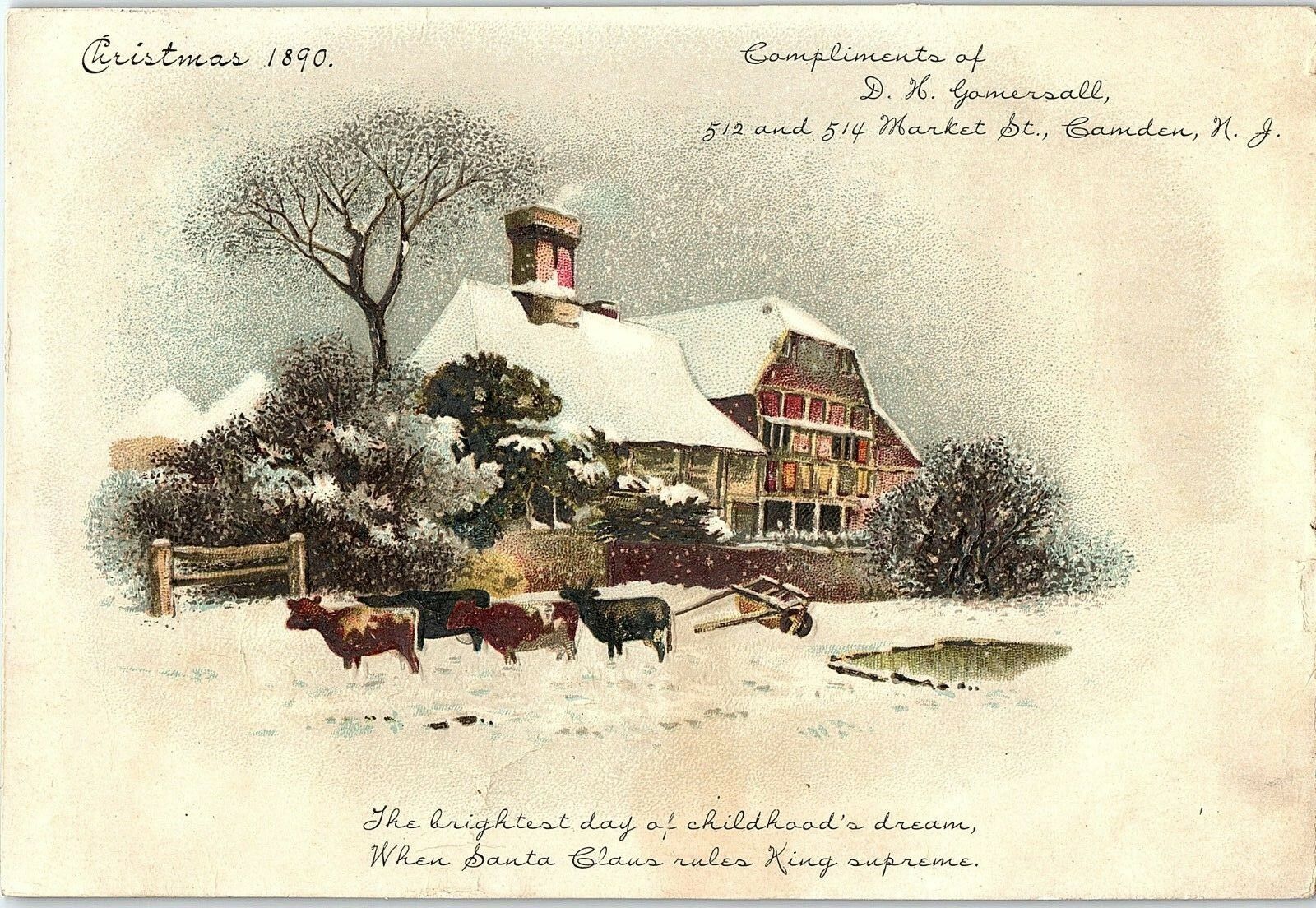 1880's D. H. Gamersall Santa Claus Rules Victorian Christmas Card &N ...