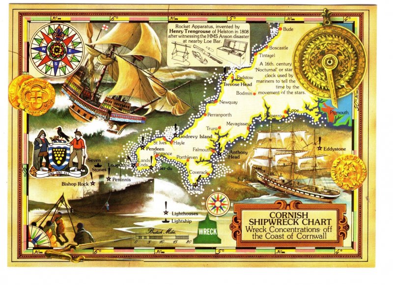 Cornish Shipwreck Chart, Pictorial Map | Topics - Maps, Postcard ...