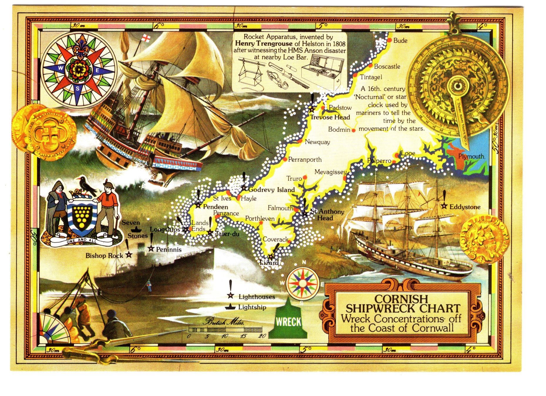 Cornish Shipwreck Chart, Pictorial Map | Topics - Maps, Postcard ...