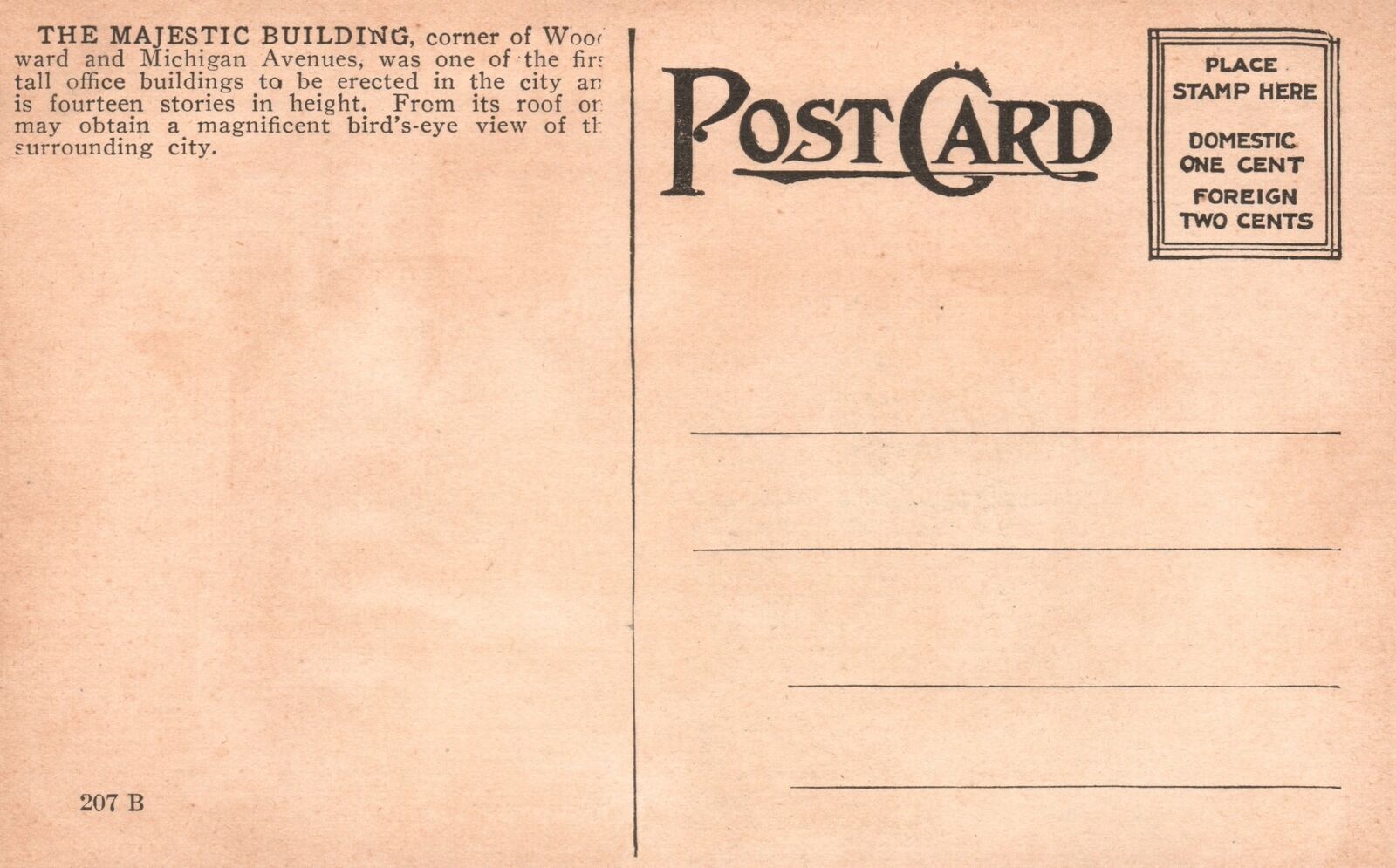 Vintage Postcard 1910's Majestic Building Detroit Michigan U. S. Flag ...